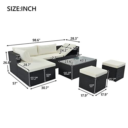 QUUL Large Outdoor Wicker Sofa Set, PE Rattan, Movable Cushion, Sectional Lounger Sofa, for Backyard, Porch, Pool