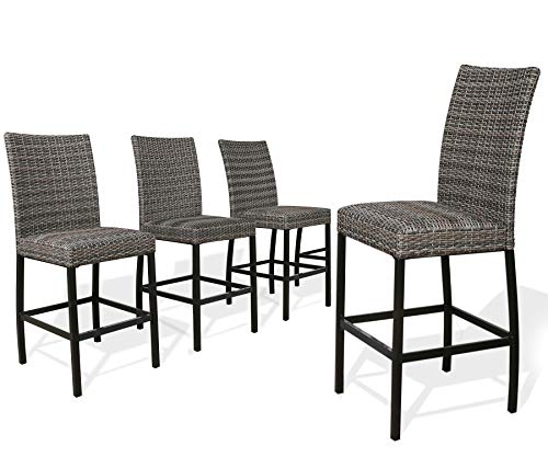 Ulax Furniture Outdoor Bar Stools Patio Wicker Padded Chairs, Set of 4