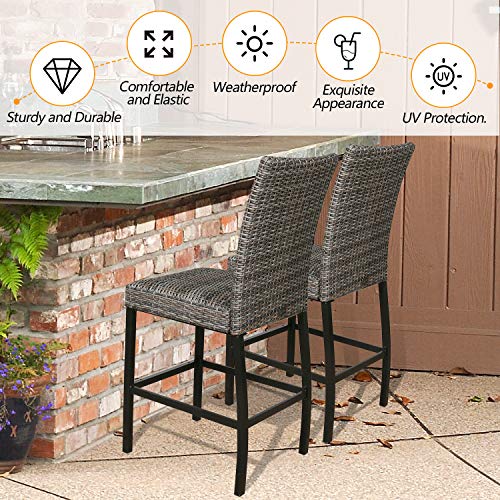 Ulax Furniture Outdoor Bar Stools Patio Wicker Padded Chairs, Set of 4