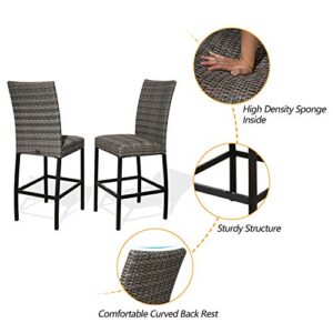 Ulax Furniture Outdoor Bar Stools Patio Wicker Padded Chairs, Set of 4