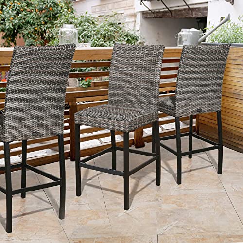 Ulax Furniture Outdoor Bar Stools Patio Wicker Padded Chairs, Set of 4