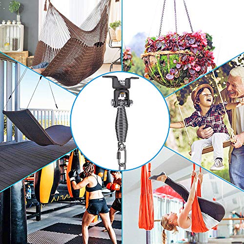 SELEWARE Hammock Hanging Kit, Bearing Swing Hanger with Spring, 39” Chain and Carabiner, 360°Rotation, Heavy Duty Indoor & Outdoor Hammock Chair Porch Swing Set Hardware for Wood and Concrete