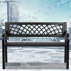 garden bench with black checkered design,400 lbs outdoor bench metal bench park bench with cast iron frame bench chair,for patio front porch garden balcony lawn furniture entryway backyard,black