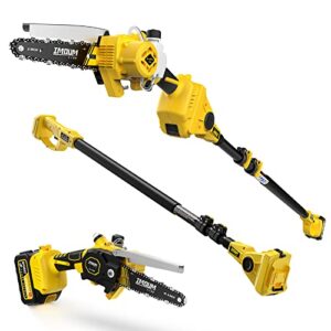 2-in-1 cordless pole saw & mini chainsaw, imoumlive brushless chainsaw, 6.9 lb lightweight, 21v 3.0ah li-ion battery, 6″ cutting with oiling system, 15-foot max reach pole saw for tree trimming