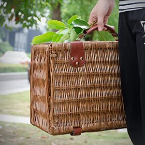 SatisInside Picnic Basket for 2 Wicker Picnic Set with Insulated Liner for Camping,Wedding,Valentine Day,Gift - Reinforced Handle, Red