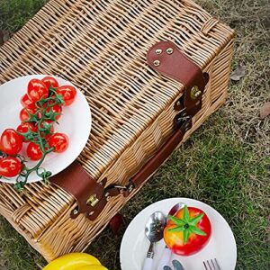 SatisInside Picnic Basket for 2 Wicker Picnic Set with Insulated Liner for Camping,Wedding,Valentine Day,Gift - Reinforced Handle, Red