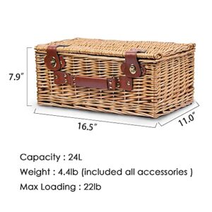 SatisInside Picnic Basket for 2 Wicker Picnic Set with Insulated Liner for Camping,Wedding,Valentine Day,Gift - Reinforced Handle, Red