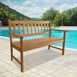 outdoor patio bench wood garden bench park bench acacia wood for pool beach backyard balcony porch deck garden wooden furniture, natural oiled, best outdoor wood bench – 48″w x 22″d x 33″h