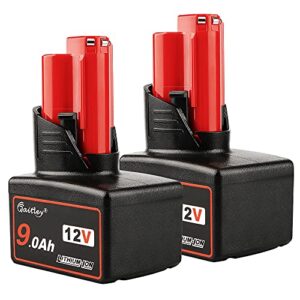 waitley 2 pack 12v 9ah replacement battery compatible with milwaukee m12 9.0ah power tools