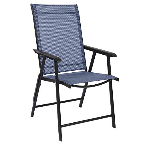 VINGLI Upgraded Version Single 1 Folding Chairs with Arms, Portable Patio Chairs for Outdoor & Indoor, Sling Back Chairs for Lawn, Pool, Courtyard, Balcony & Garden (Blue)