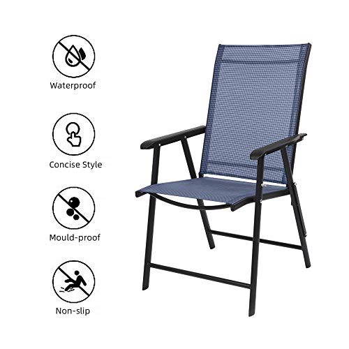 VINGLI Upgraded Version Single 1 Folding Chairs with Arms, Portable Patio Chairs for Outdoor & Indoor, Sling Back Chairs for Lawn, Pool, Courtyard, Balcony & Garden (Blue)