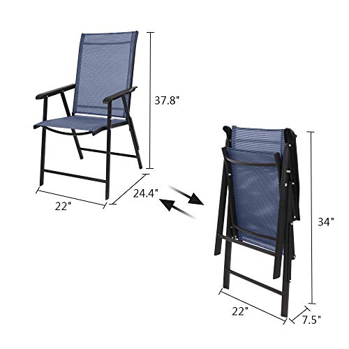 VINGLI Upgraded Version Single 1 Folding Chairs with Arms, Portable Patio Chairs for Outdoor & Indoor, Sling Back Chairs for Lawn, Pool, Courtyard, Balcony & Garden (Blue)