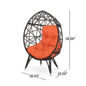 QUUL Contemporary Design Outdoor Wicker Teardrop Chair Accent Chair with Cushion and Base 38.5 in