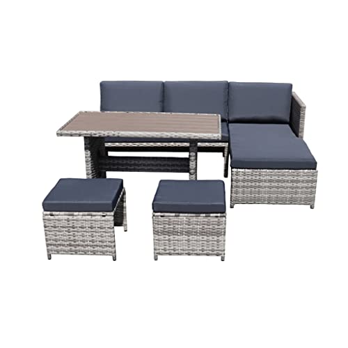 QUUL Outdoor PE Rattan Sofa Set of 5 Outdoor 3-Seater Sofa Design