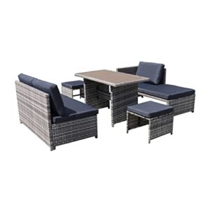 QUUL Outdoor PE Rattan Sofa Set of 5 Outdoor 3-Seater Sofa Design