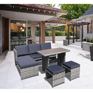 QUUL Outdoor PE Rattan Sofa Set of 5 Outdoor 3-Seater Sofa Design