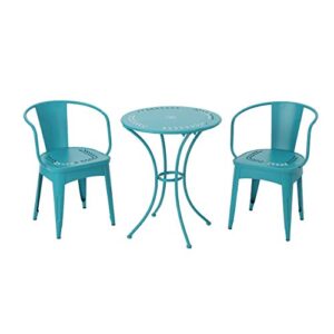 christopher knight home lourdes iron bistro set, 3-pcs set, matte teal