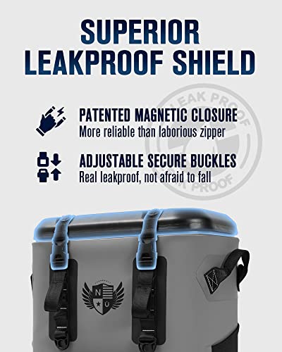 Novoto Magnetic Backpack Cooler 30 Can, Leakproof Insulated Backpack Coolers, Waterproof Soft Cooler Bag for Men & Women, One-Handed Quick Access for Beach, Lunch, Picnic, Kayak, Car, Camping (Gray)