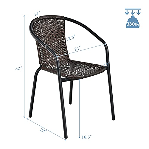 Tangkula Patio Rattan Dining Chairs, No Assembly All-Weather Wicker Stackable Chairs with Curved Backrest and Armrests, Outdoor Bistro Chair Set for Backyard, Garden, Poolside (20, Brown)