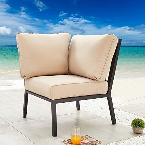 Festival Depot Dining Outdoor Patio Bistro Furniture Corner Chair Sofa Comfort & Soft 4.3" Cushions with Metal Slatted Steel Frame Legs for Garden Poolside All-Weather, 28.3(L)*28.3"(W)*31.5"(H)