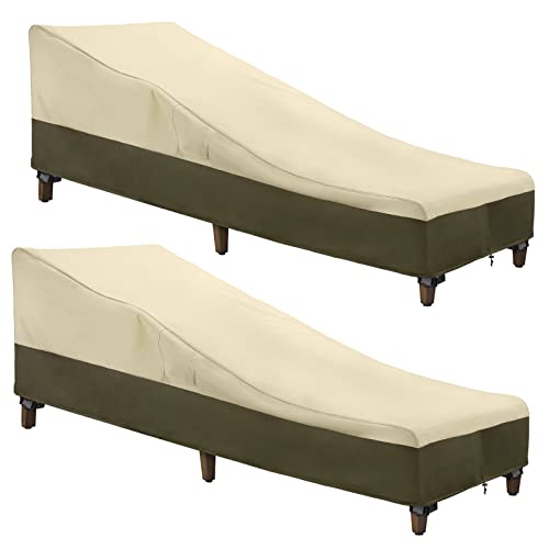 SunPatio Chaise Lounge Cover Outdoor Waterproof, 2 Pack Patio Lounge Chair Cover 600 D Heavy Duty, UV & Rip & Fade Resistant, All Weather Protection, 80W x 32D x 10/25H inch, Beige & Olive