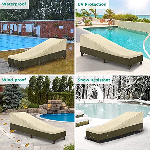 SunPatio Chaise Lounge Cover Outdoor Waterproof, 2 Pack Patio Lounge Chair Cover 600 D Heavy Duty, UV & Rip & Fade Resistant, All Weather Protection, 80W x 32D x 10/25H inch, Beige & Olive