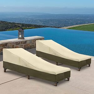 SunPatio Chaise Lounge Cover Outdoor Waterproof, 2 Pack Patio Lounge Chair Cover 600 D Heavy Duty, UV & Rip & Fade Resistant, All Weather Protection, 80W x 32D x 10/25H inch, Beige & Olive