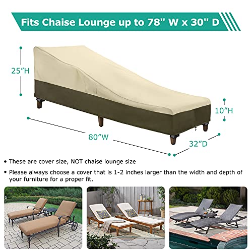 SunPatio Chaise Lounge Cover Outdoor Waterproof, 2 Pack Patio Lounge Chair Cover 600 D Heavy Duty, UV & Rip & Fade Resistant, All Weather Protection, 80W x 32D x 10/25H inch, Beige & Olive