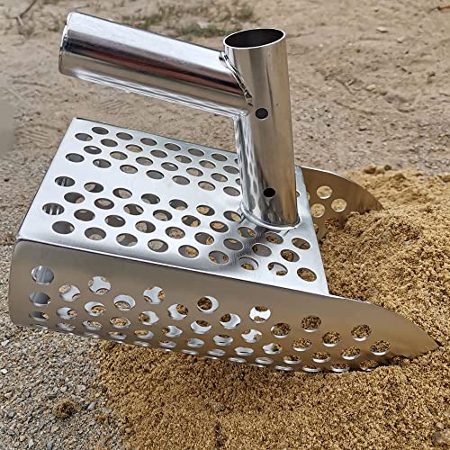 Sand Scoop for Metal Detecting, Stainless Steel with Hexahedron 10mm Holes for Beach Treasure Hunting + Gloves