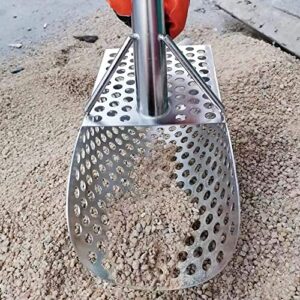 Sand Scoop for Metal Detecting, Stainless Steel with Hexahedron 10mm Holes for Beach Treasure Hunting + Gloves