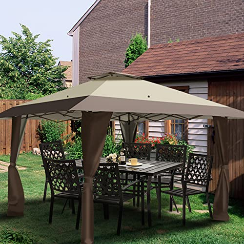 SlowSnail Outdoor Pop Up Gazebo, 13' x 13' Instant Sun Shelter Canopy Tent, Brown