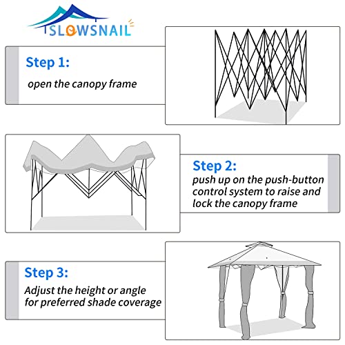 SlowSnail Outdoor Pop Up Gazebo, 13' x 13' Instant Sun Shelter Canopy Tent, Brown