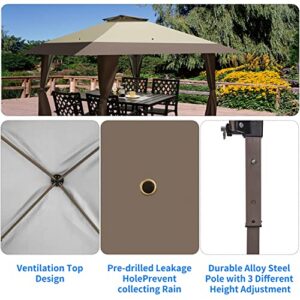 SlowSnail Outdoor Pop Up Gazebo, 13' x 13' Instant Sun Shelter Canopy Tent, Brown