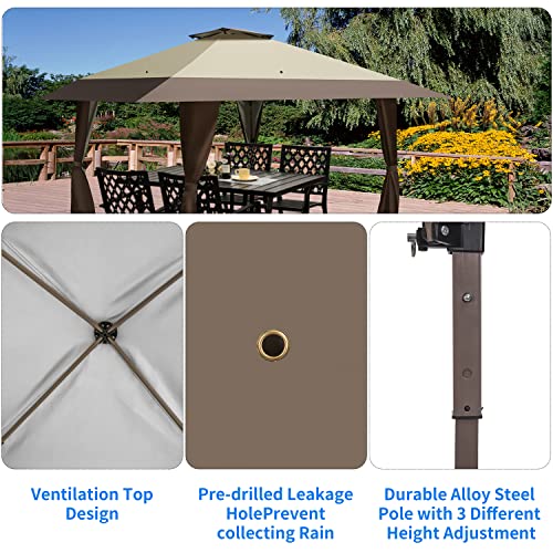 SlowSnail Outdoor Pop Up Gazebo, 13' x 13' Instant Sun Shelter Canopy Tent, Brown