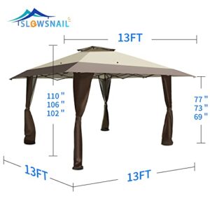 SlowSnail Outdoor Pop Up Gazebo, 13' x 13' Instant Sun Shelter Canopy Tent, Brown