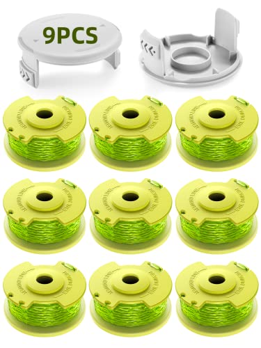 YWTESCH Trimmer String for Ryobi One Plus+ AC80RL3,11 FT/0.080-Inch，Spool Replacement Compatible with Ryobi 18v, 24v, and 40v Cordless Trimmers (9 Pack Trimmer Line & 2 Pack Trimmer Cap)