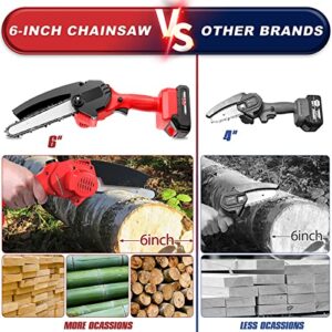 HAJACK Mini Chainsaw 6-Inch, Cordless Saw with 3 Chains, 2 Batteries & A Charger, Electric Battery Chainsaw, Hand Held Power Chain Saws for Tree Trimming & Wood Cutting, Small Rechargeable Chain Saw