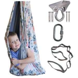 sensory4u sensory swing (double layered sloth print or gray fabric) indoor therapy swing snuggle cuddle hammock cacoon for children with autism adhd and aspergers