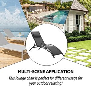 Ainfox Outdoor Chaise Lounge Chairs, Patio Adjustable Lounge Chairs Set of 2, Beach Pool Sunbathing Lawn Lounger Recliner Chair with Armrest and Removable Cushions(Black)