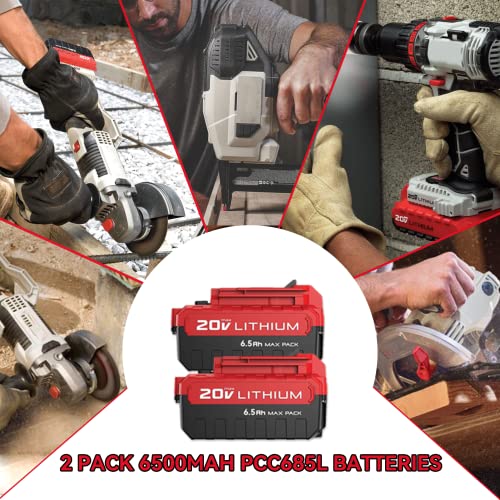 4-Pack 6.5Ah PCC685L 20V Battery Replacement for Porter Cable 20V Battery Lithium ion 20 Volt MAX PCC680L PCC682L PCC685LP Compatible with Porter Cable 20V Cordless Tools