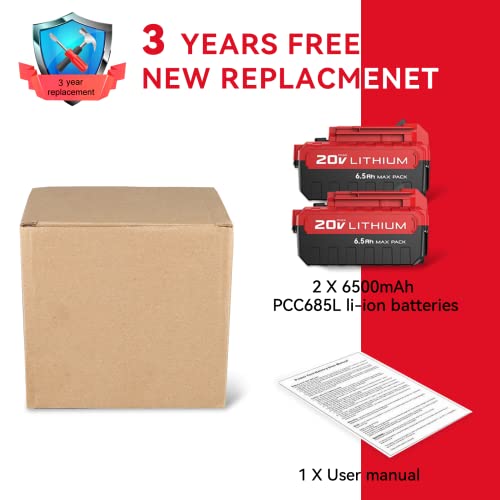 4-Pack 6.5Ah PCC685L 20V Battery Replacement for Porter Cable 20V Battery Lithium ion 20 Volt MAX PCC680L PCC682L PCC685LP Compatible with Porter Cable 20V Cordless Tools