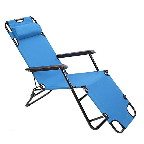 Folding Reclining Lounge Chairs,Portable Dual Purposes Extendable Chair for Home Garden Outdoor Beach Patio,Blue