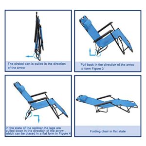 Folding Reclining Lounge Chairs,Portable Dual Purposes Extendable Chair for Home Garden Outdoor Beach Patio,Blue