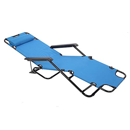 Folding Reclining Lounge Chairs,Portable Dual Purposes Extendable Chair for Home Garden Outdoor Beach Patio,Blue