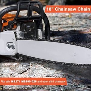 Hipa Pack-of-2 18" Chainsaw Chain for STIHL MS271 MS290 026 MS310 MS390 MS260 MS261 MS270 MS280 MS291 MS341 MS360 MS361 024 028 029 030 031 032 034 036 039 040 22LPX074G .325" Pitch .063" Gauge 74 DL