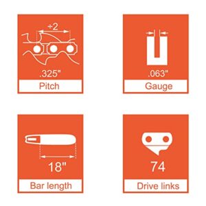 Hipa Pack-of-2 18" Chainsaw Chain for STIHL MS271 MS290 026 MS310 MS390 MS260 MS261 MS270 MS280 MS291 MS341 MS360 MS361 024 028 029 030 031 032 034 036 039 040 22LPX074G .325" Pitch .063" Gauge 74 DL