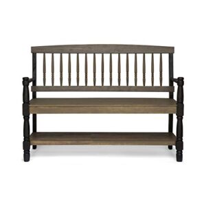 Christopher Knight Home Daphne Outdoor Acacia Wood Bench with Shelf, Gray and Black Finish