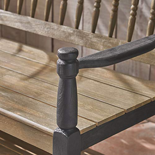 Christopher Knight Home Daphne Outdoor Acacia Wood Bench with Shelf, Gray and Black Finish