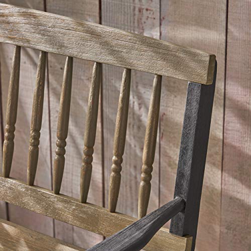 Christopher Knight Home Daphne Outdoor Acacia Wood Bench with Shelf, Gray and Black Finish