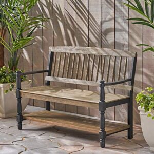 Christopher Knight Home Daphne Outdoor Acacia Wood Bench with Shelf, Gray and Black Finish